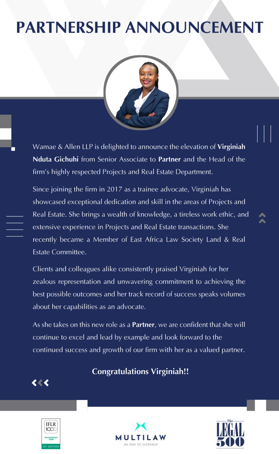 Partnership Announcement - Wamae & Allen LLP